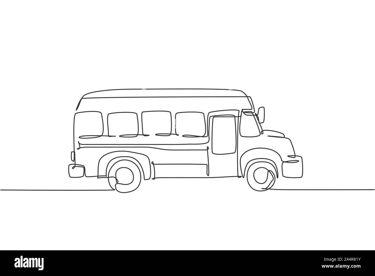 Single continuous line drawing of old elementary school bus vehicle ...