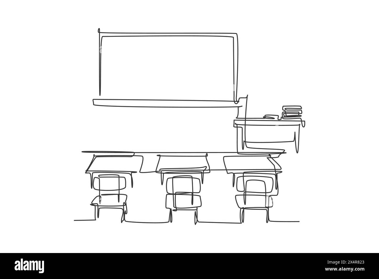 Continuous one line drawing interior design at school classroom with ...