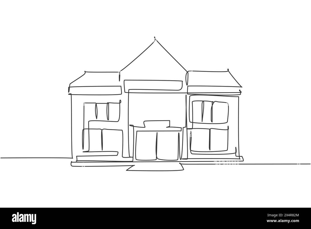 Continuous one line drawing elementary school building at the small ...