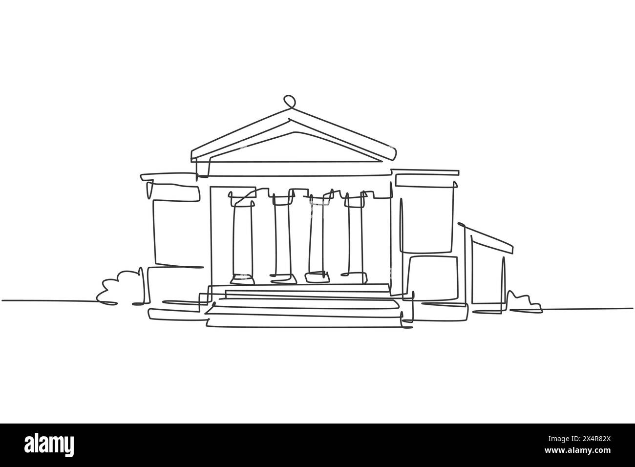 Single one line drawing classic museum construction building with ...