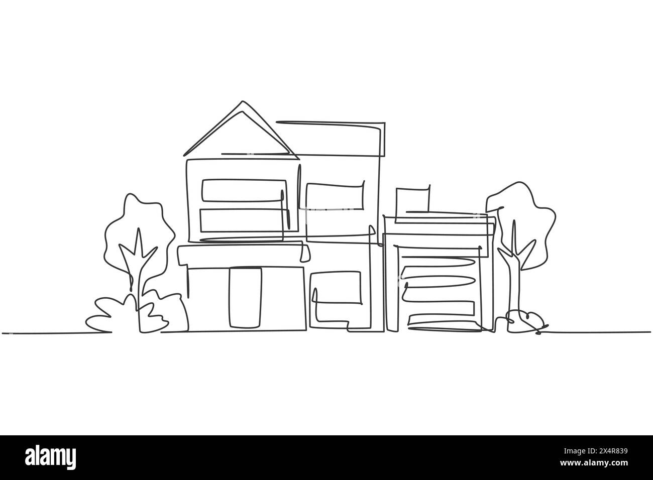 Single one line drawing green minimalist modest house in town. Home ...