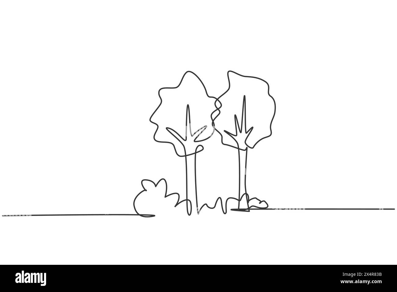 Continuous one line drawing of green trees for park garden logo icon ...
