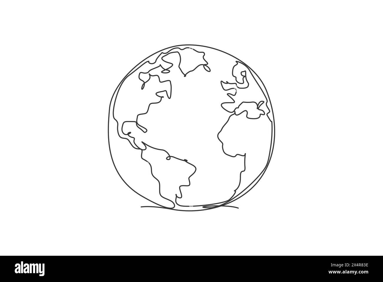 Single one line drawing of circle world map. Globe earth icon ...