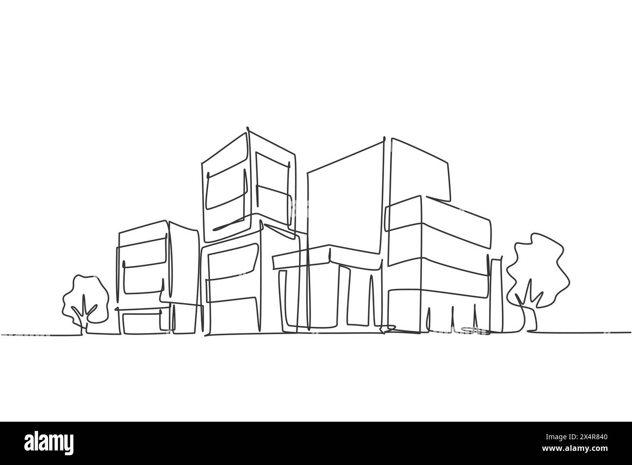 Continuous one line drawing of luxury apartment house in urban area ...