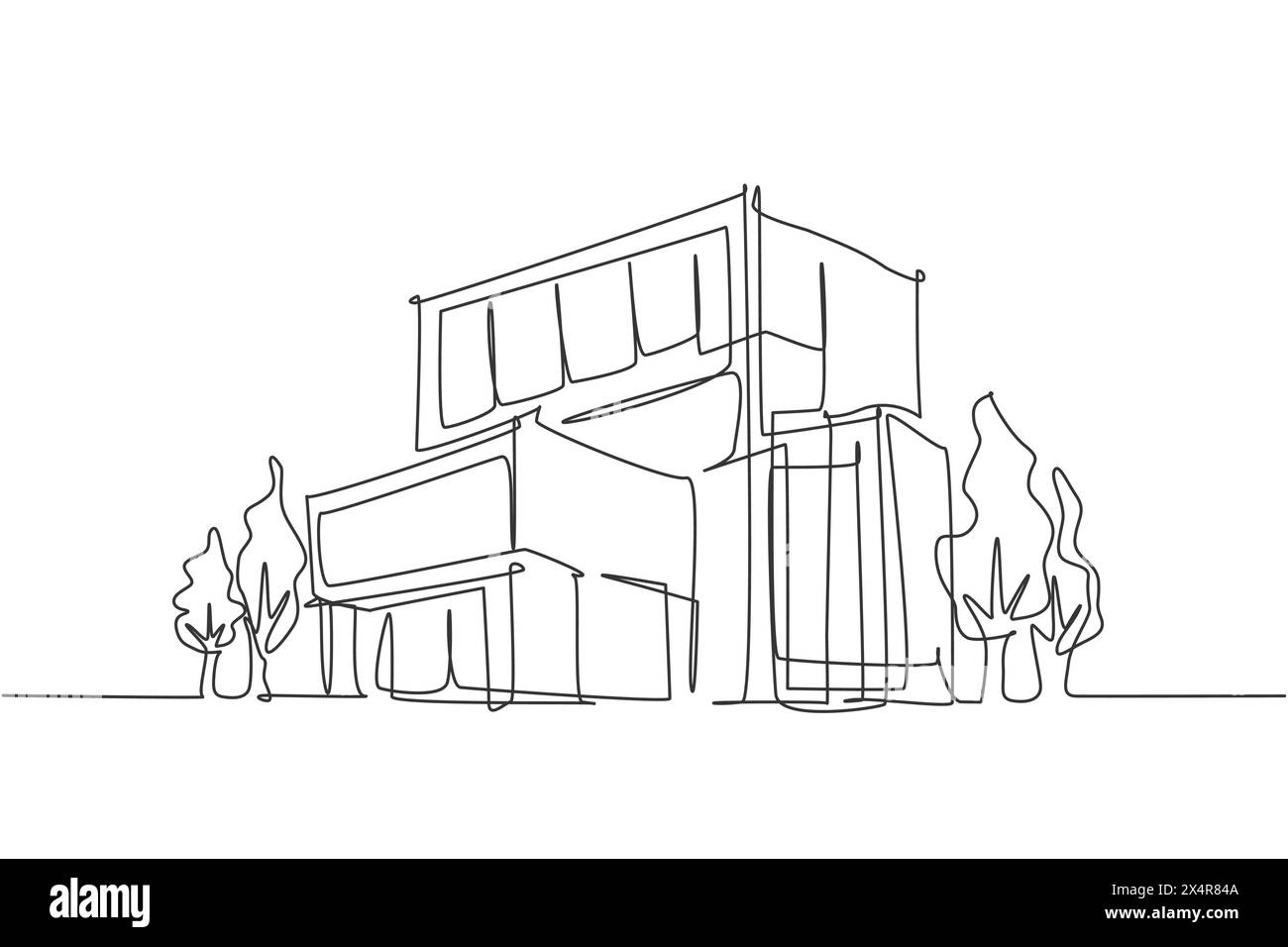 Continuous one line drawing of luxury house construction building at ...
