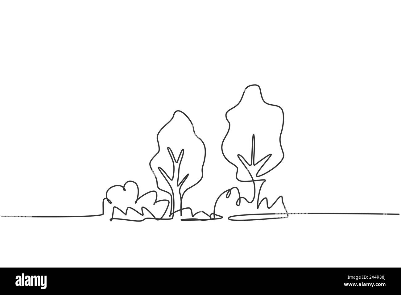 Continuous one line drawing of eco green tree with bush for garden icon ...