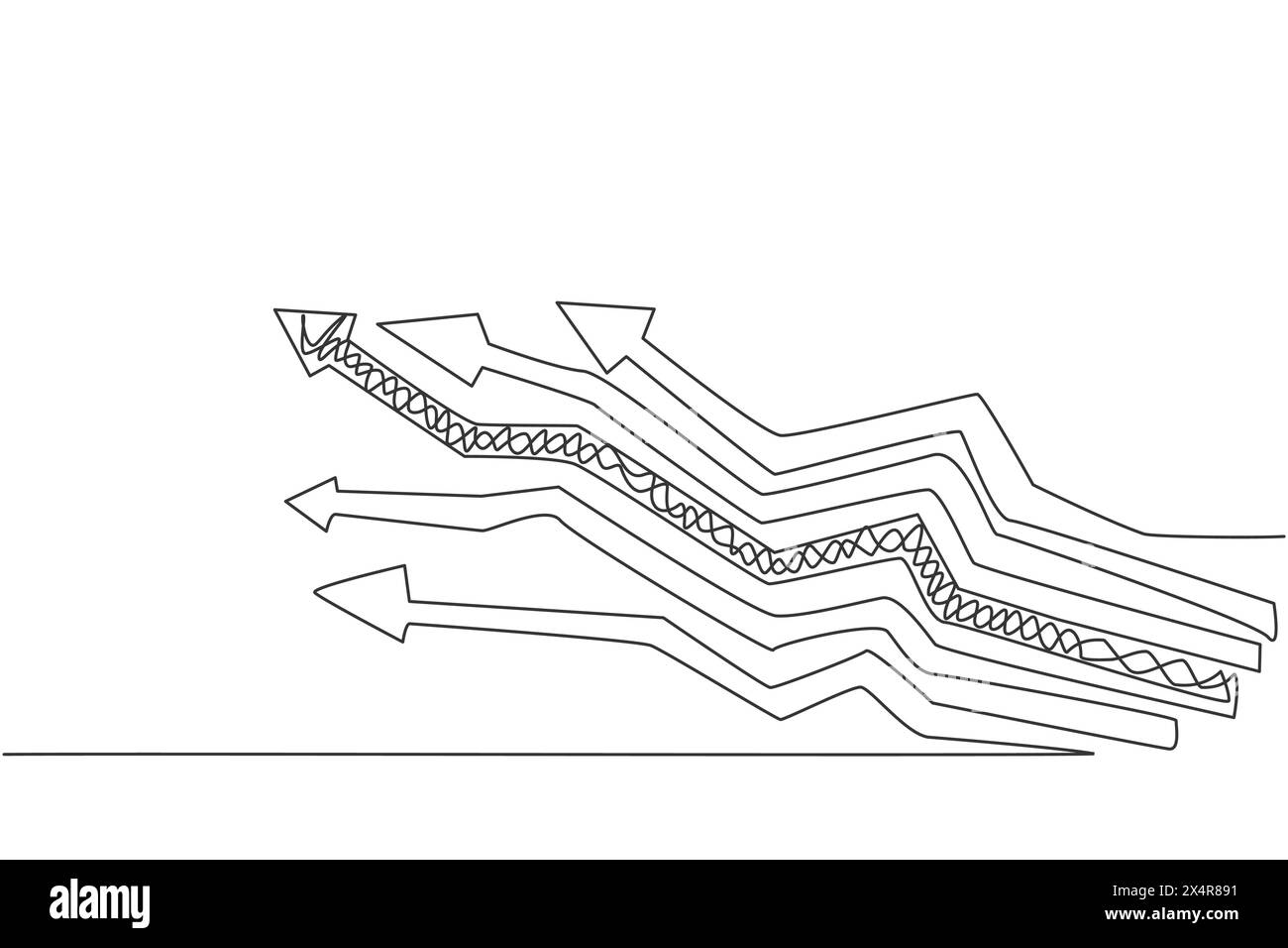 Continuous one line drawing of various way branch up arrow signs. Paths ...