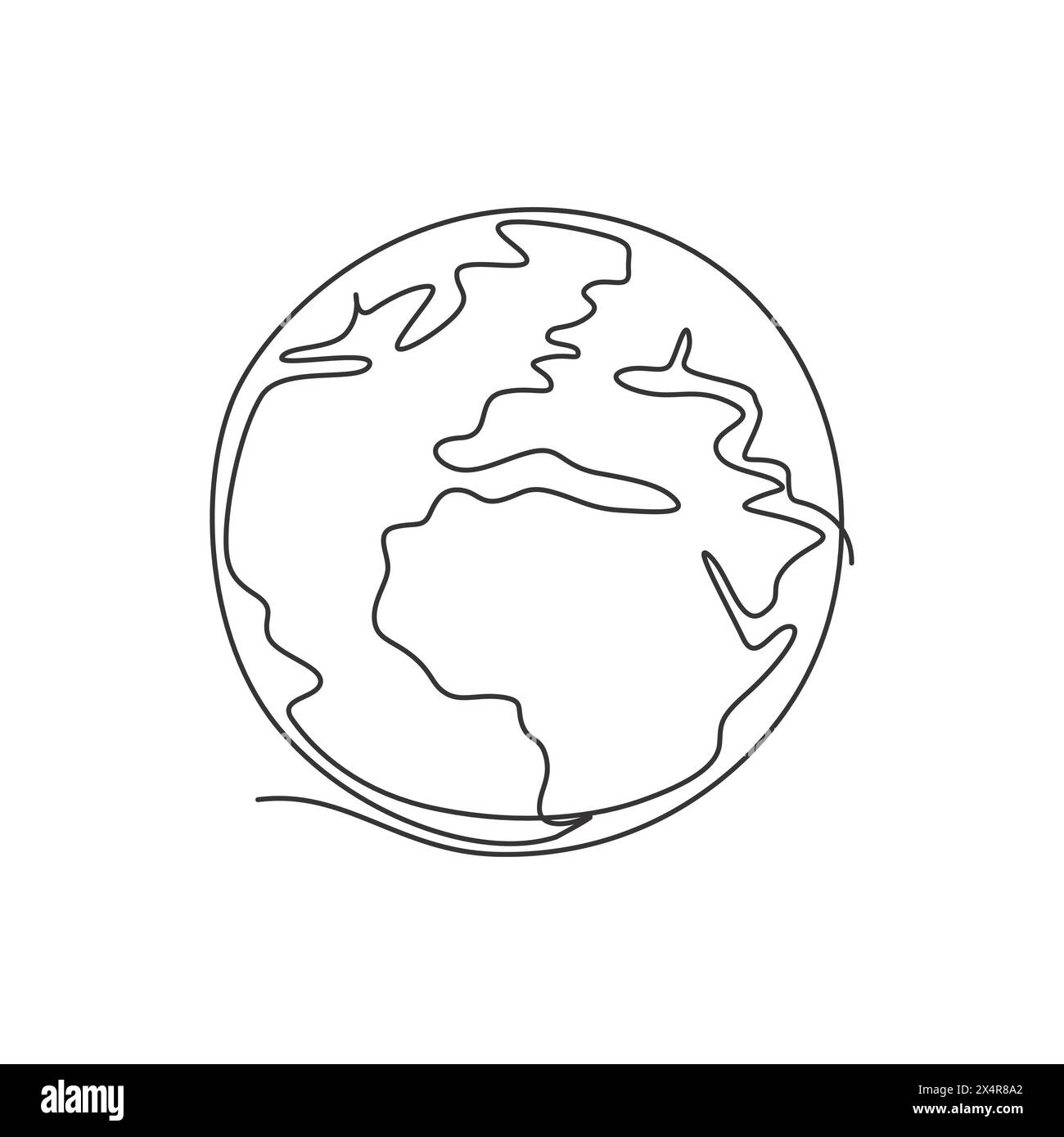 Single continuous line drawing of sphere global earth for logo label ...