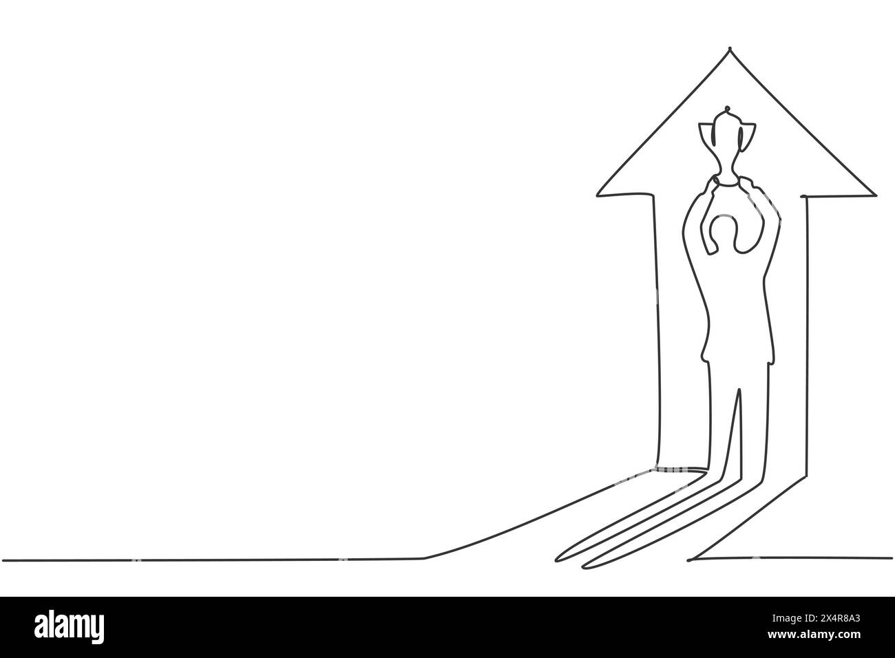 Continuous one line drawing of young male winner shadow on the wall ...