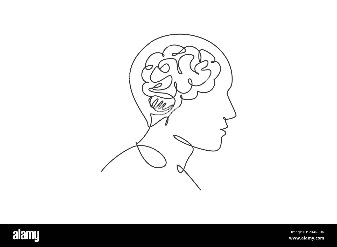 One continuous line drawing of human head with smart brain inside from ...