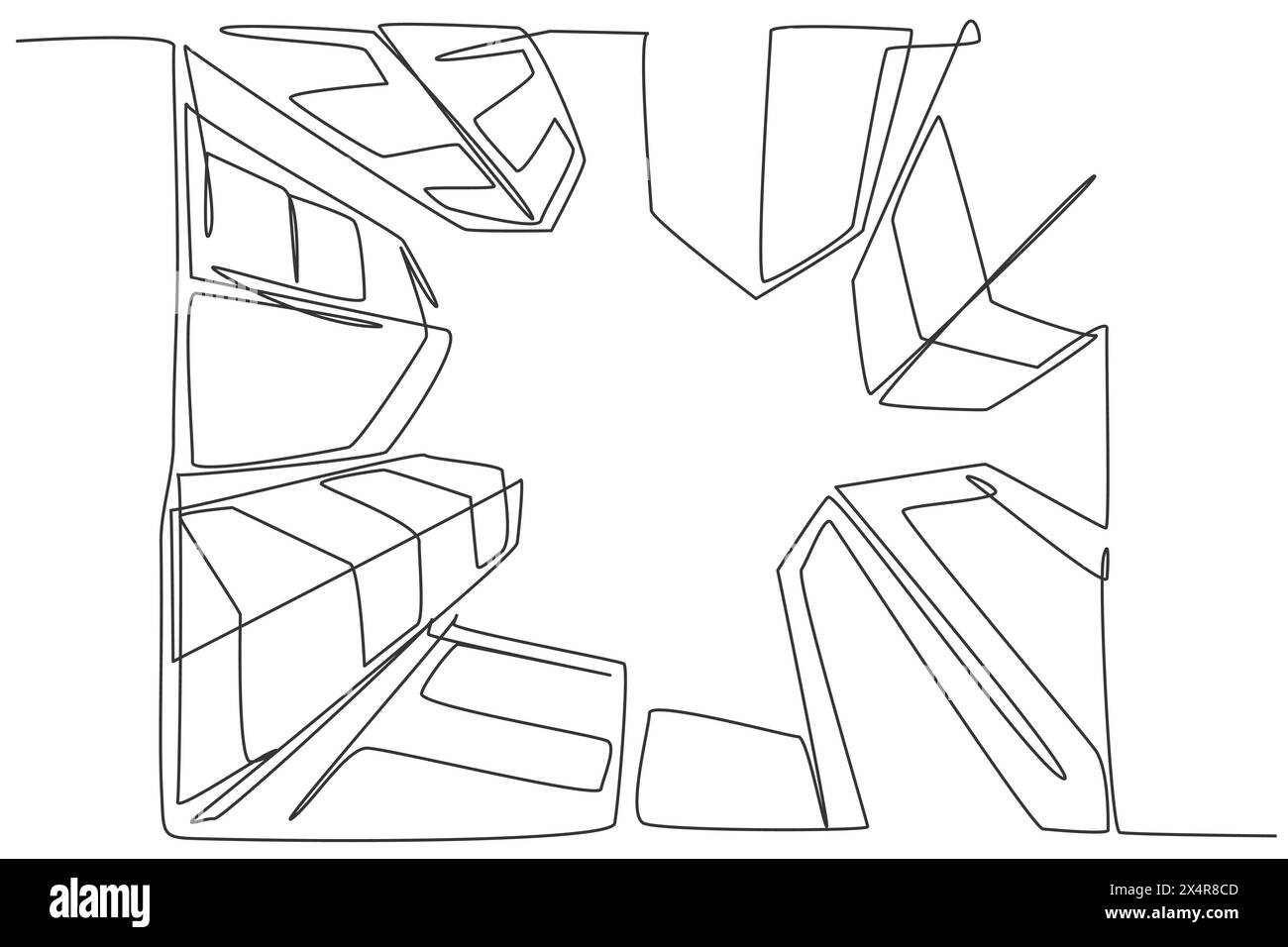 Single continuous line drawing of office buildings from low view to sky ...