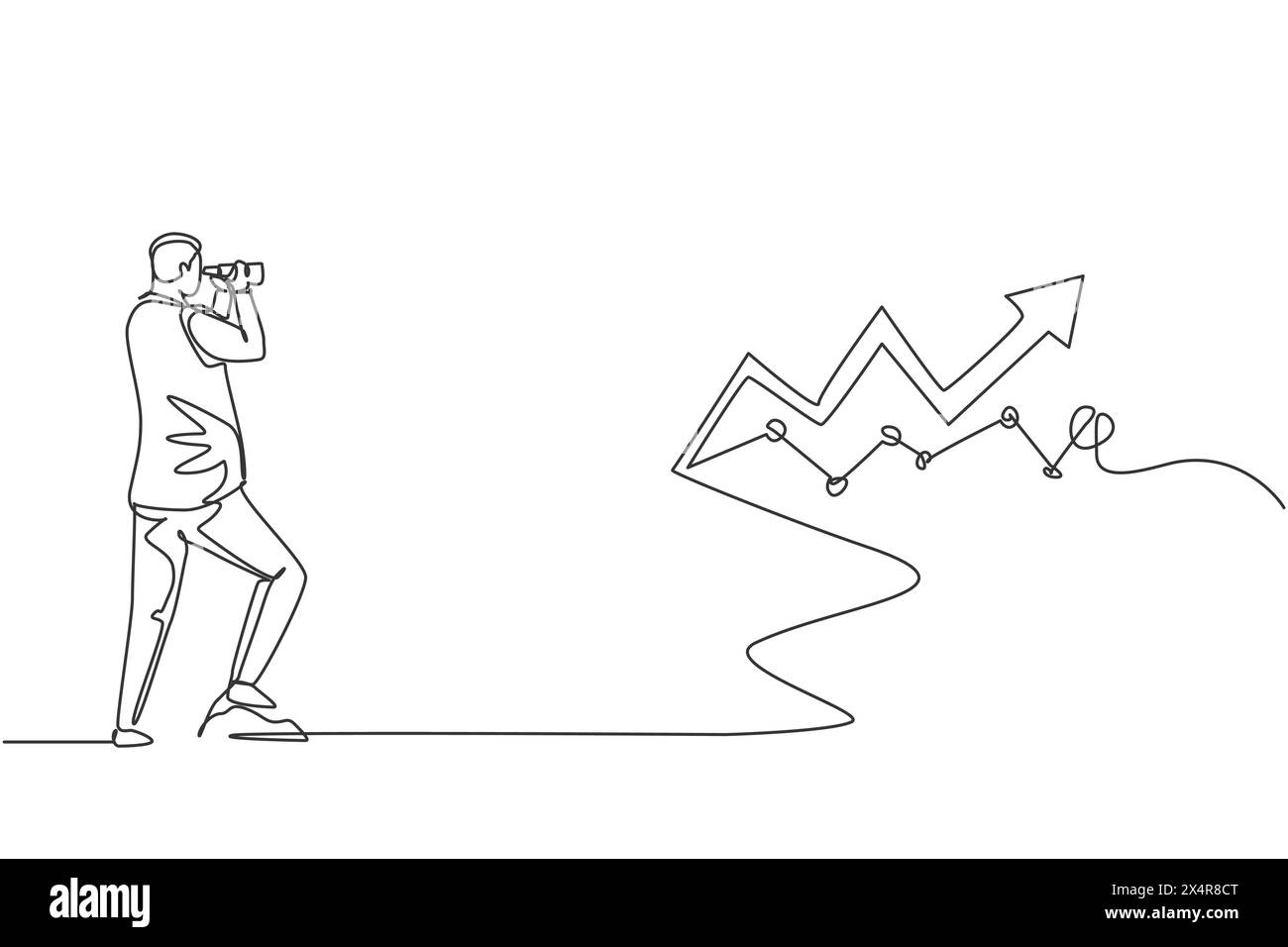 Single continuous line drawing young entrepreneur looking for sales ...