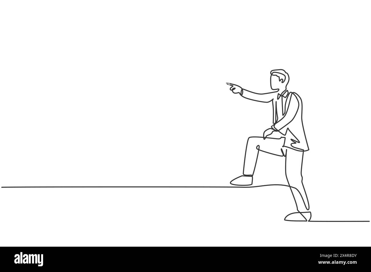 Single continuous line drawing young business man pointing finger ...