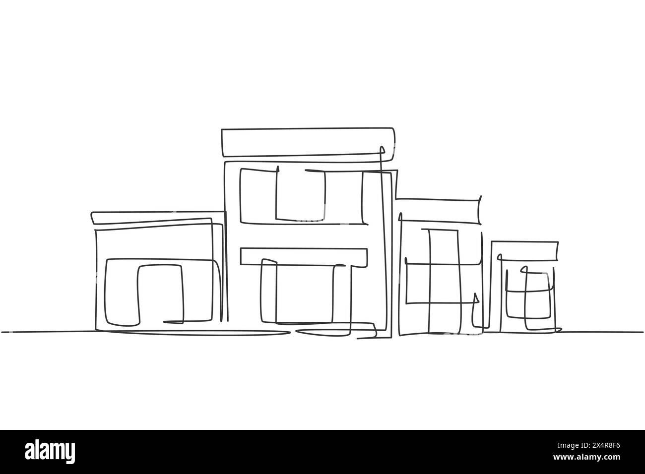 Single continuous line drawing of luxury house construction building ...
