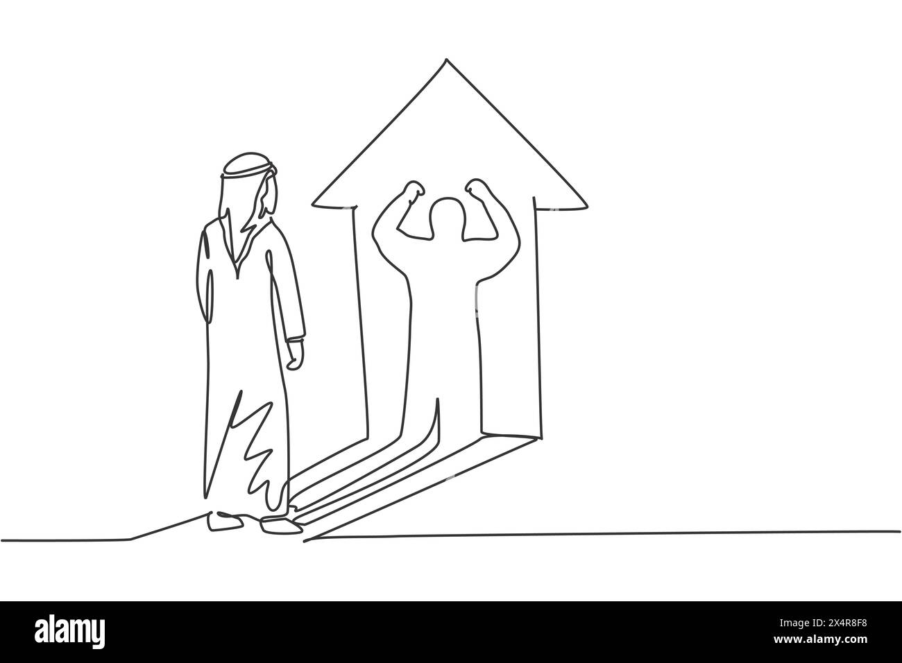 Single one line drawing of young Arabic businessman facing his muscular ...