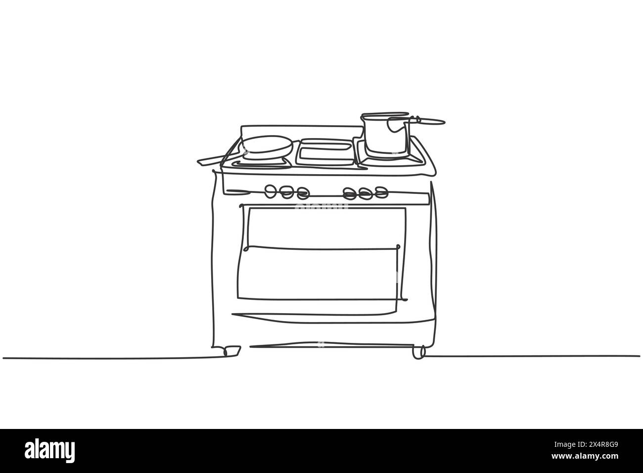 One single line drawing of gas stove with oven home appliance ...
