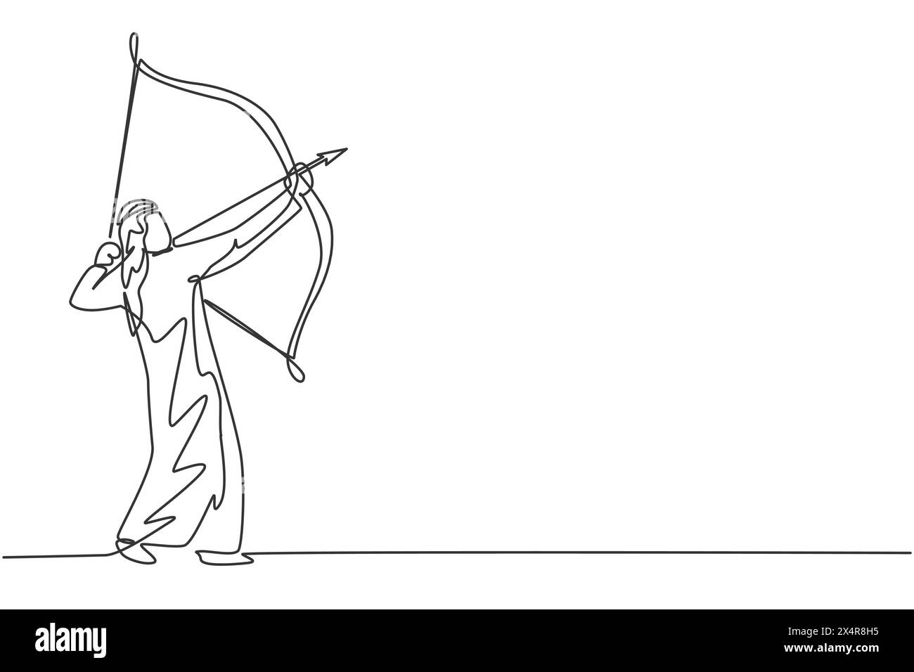 Continuous one line drawing of young Arab businessman aim target before ...