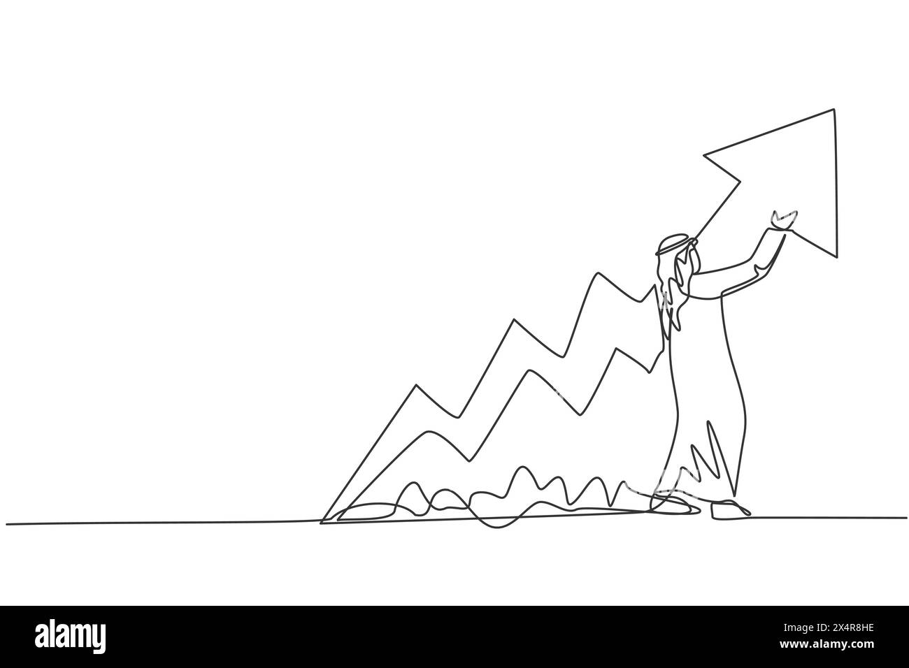 Single continuous line drawing of young Arabian businessman reporting ...