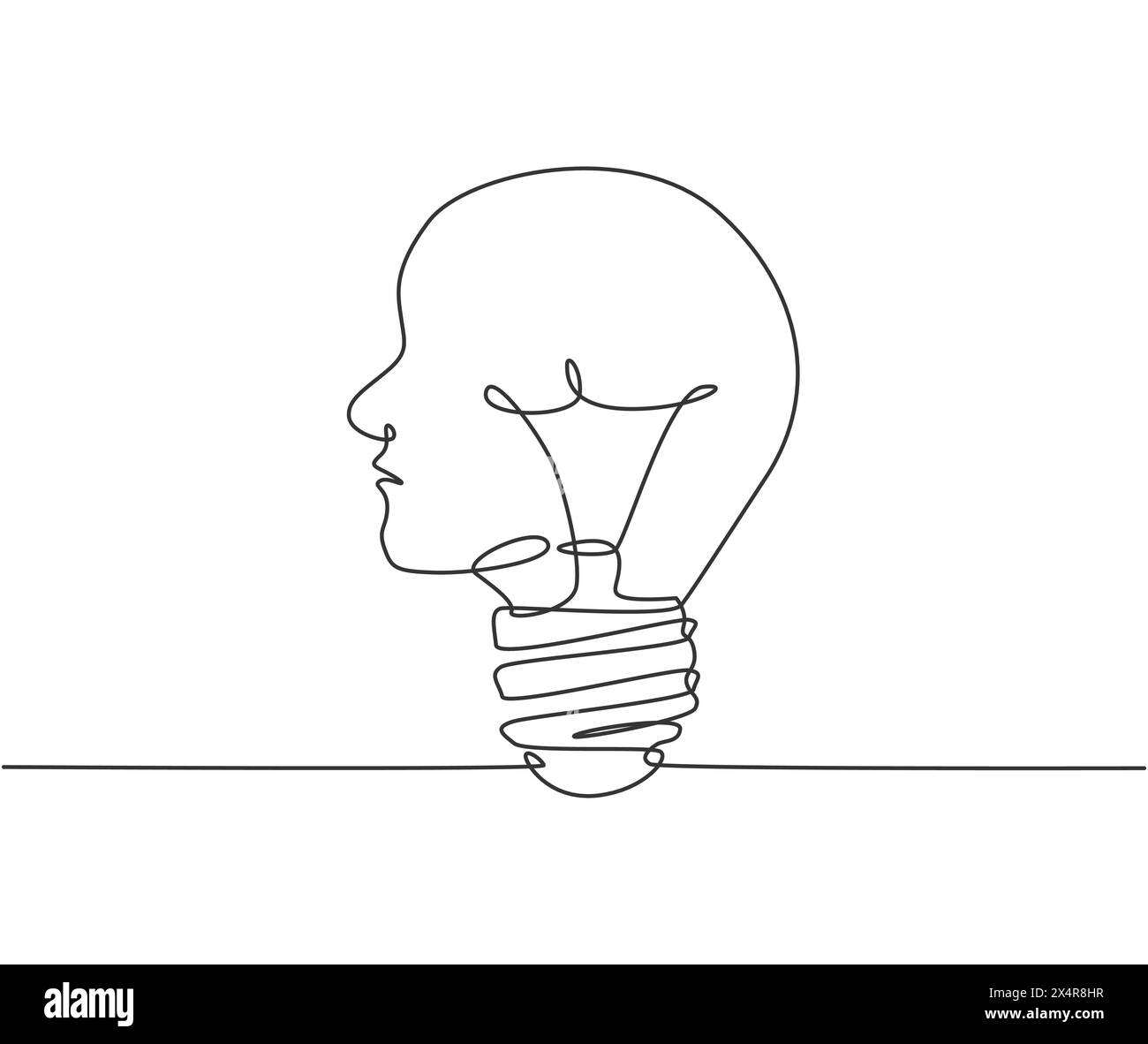 One single line drawing of human head light bulb logo identity ...