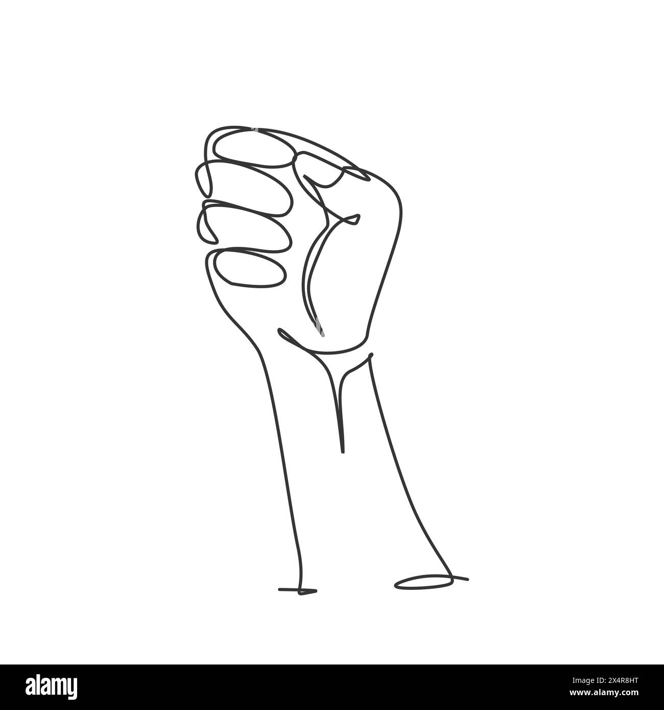 One continuous line drawing of fist human hand logo emblem. Revolution ...