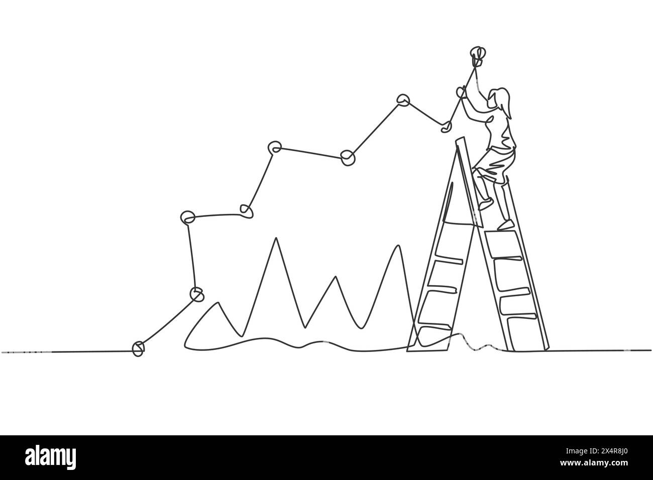 Single one line drawing of young smart businesswoman report sales ...