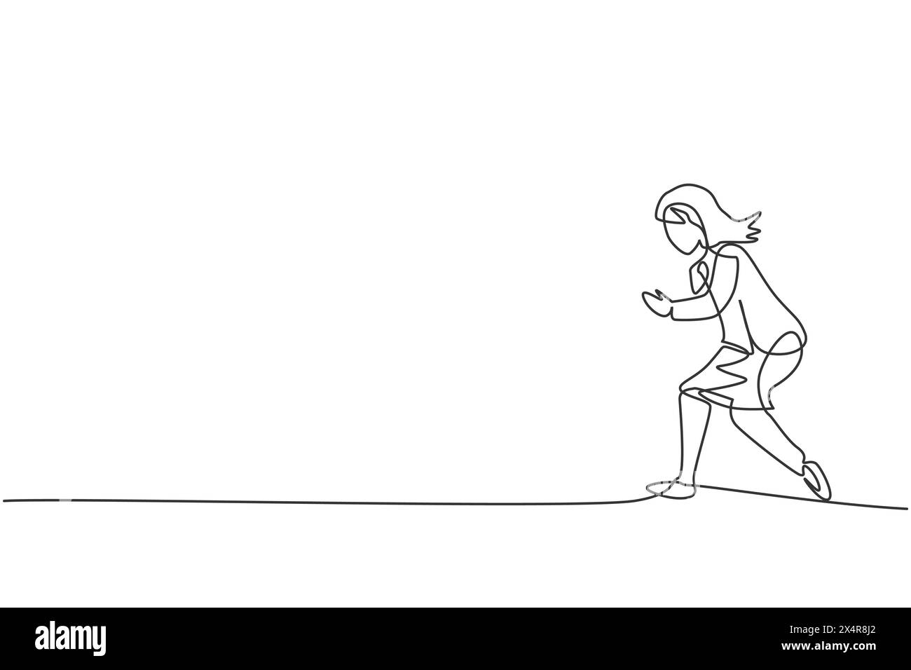 Single continuous line drawing of young beauty businesswoman running ...