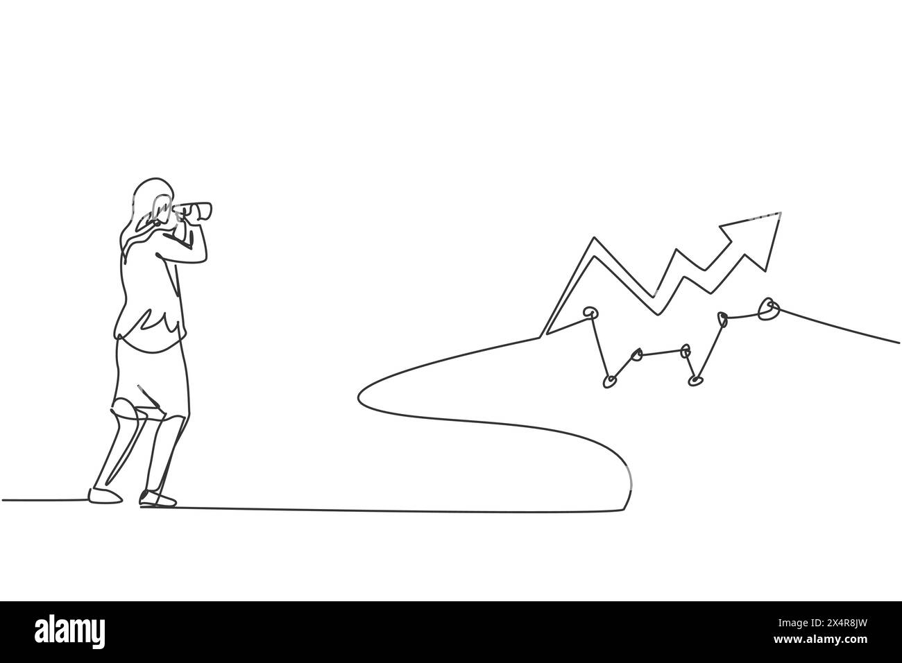 Single one line drawing of young smart businesswoman monitoring sales ...