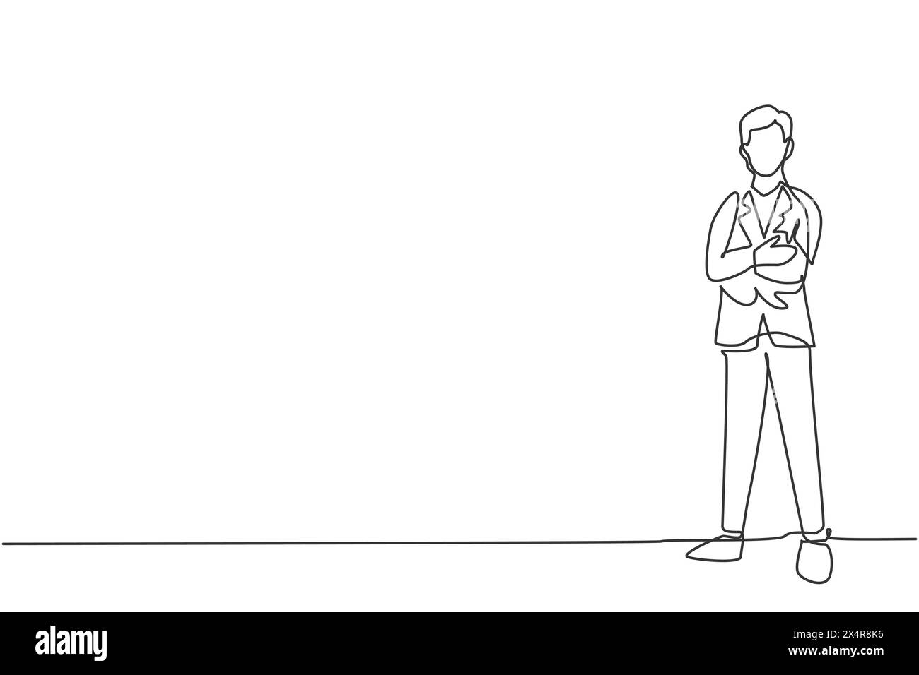 Single continuous line drawing of young handsome male worker pose ...