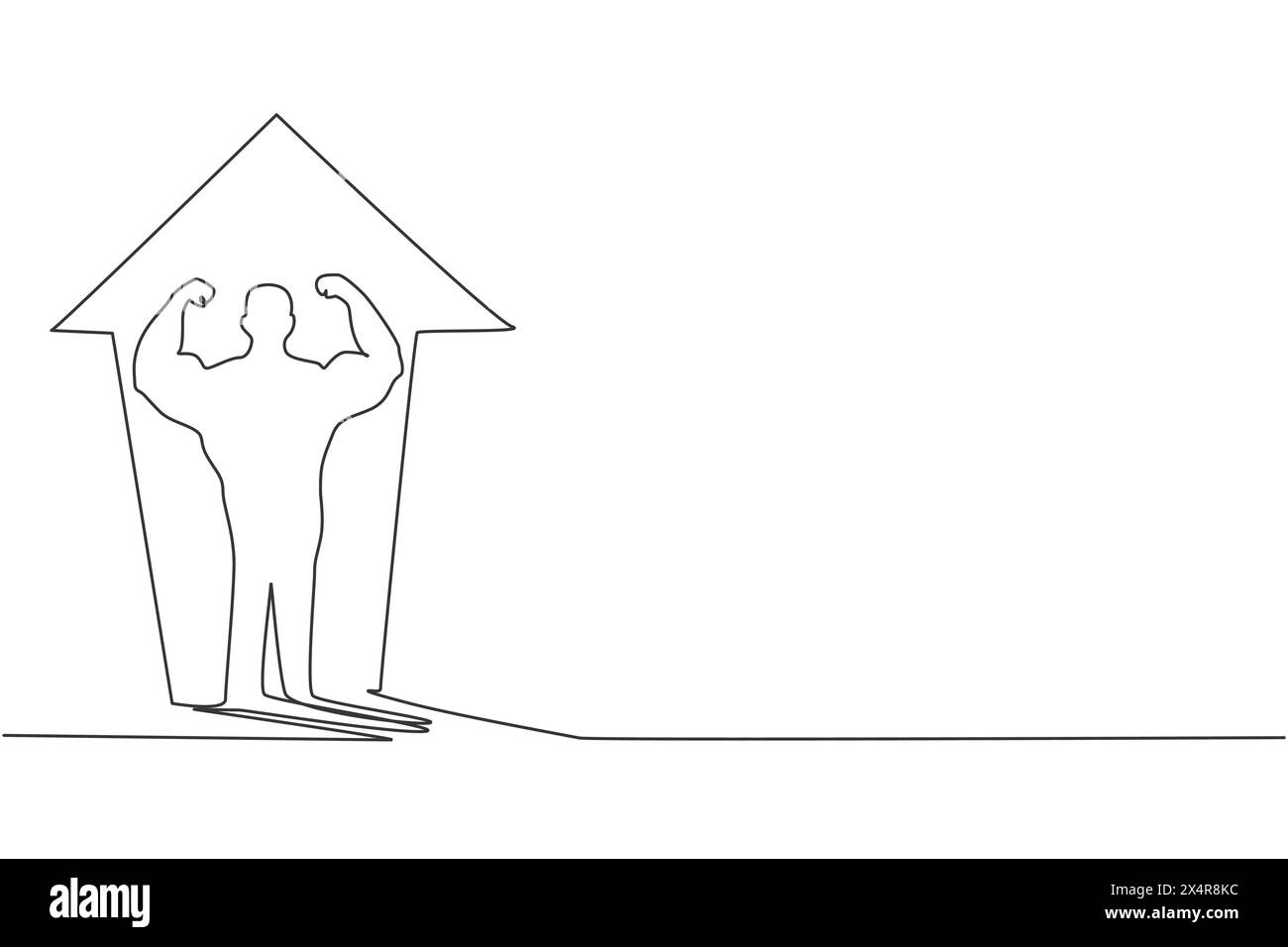 Continuous one line drawing of young muscular man on increase top arrow ...