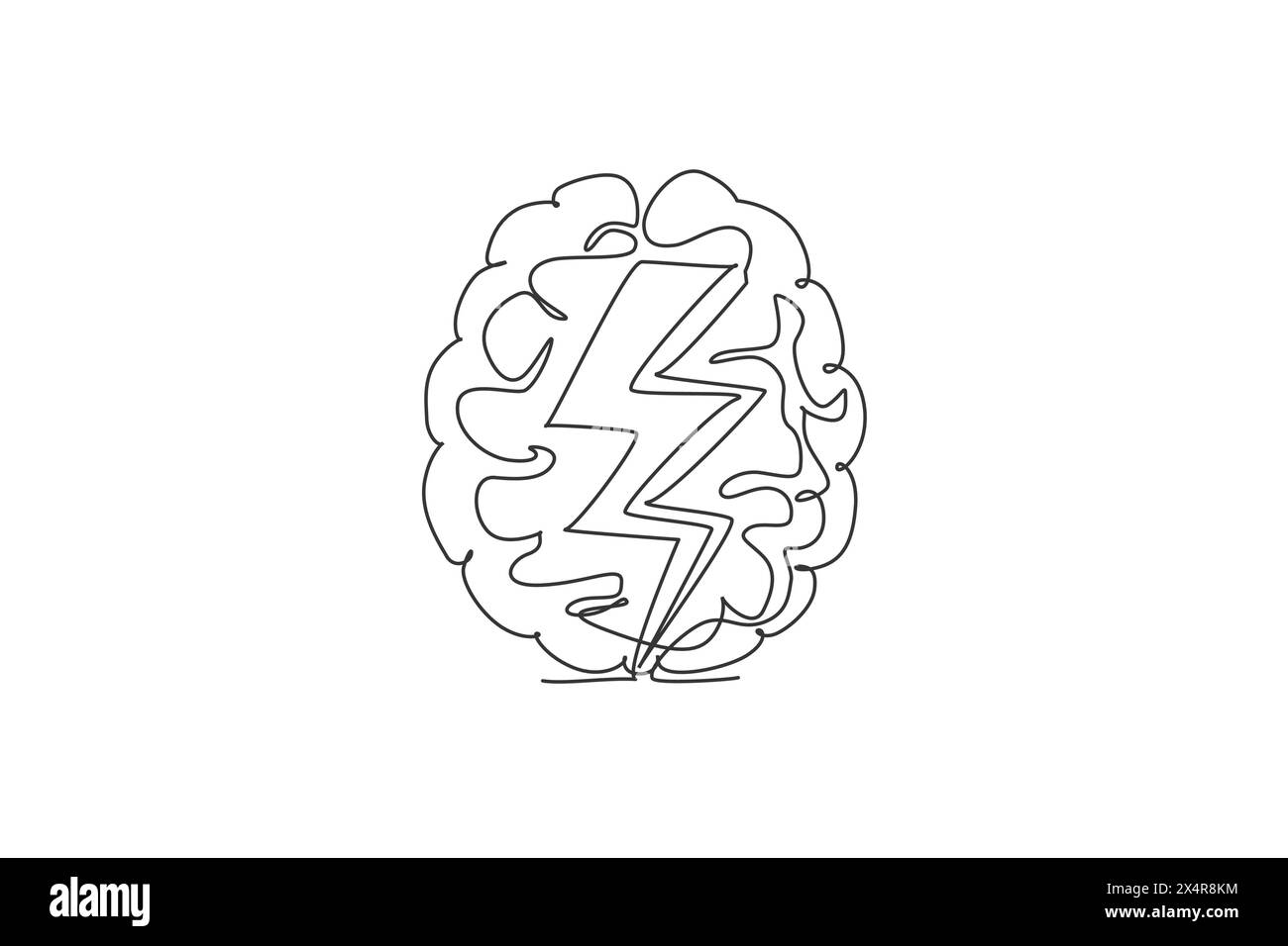 One continuous line drawing of thunderbolt strike inside human brain ...