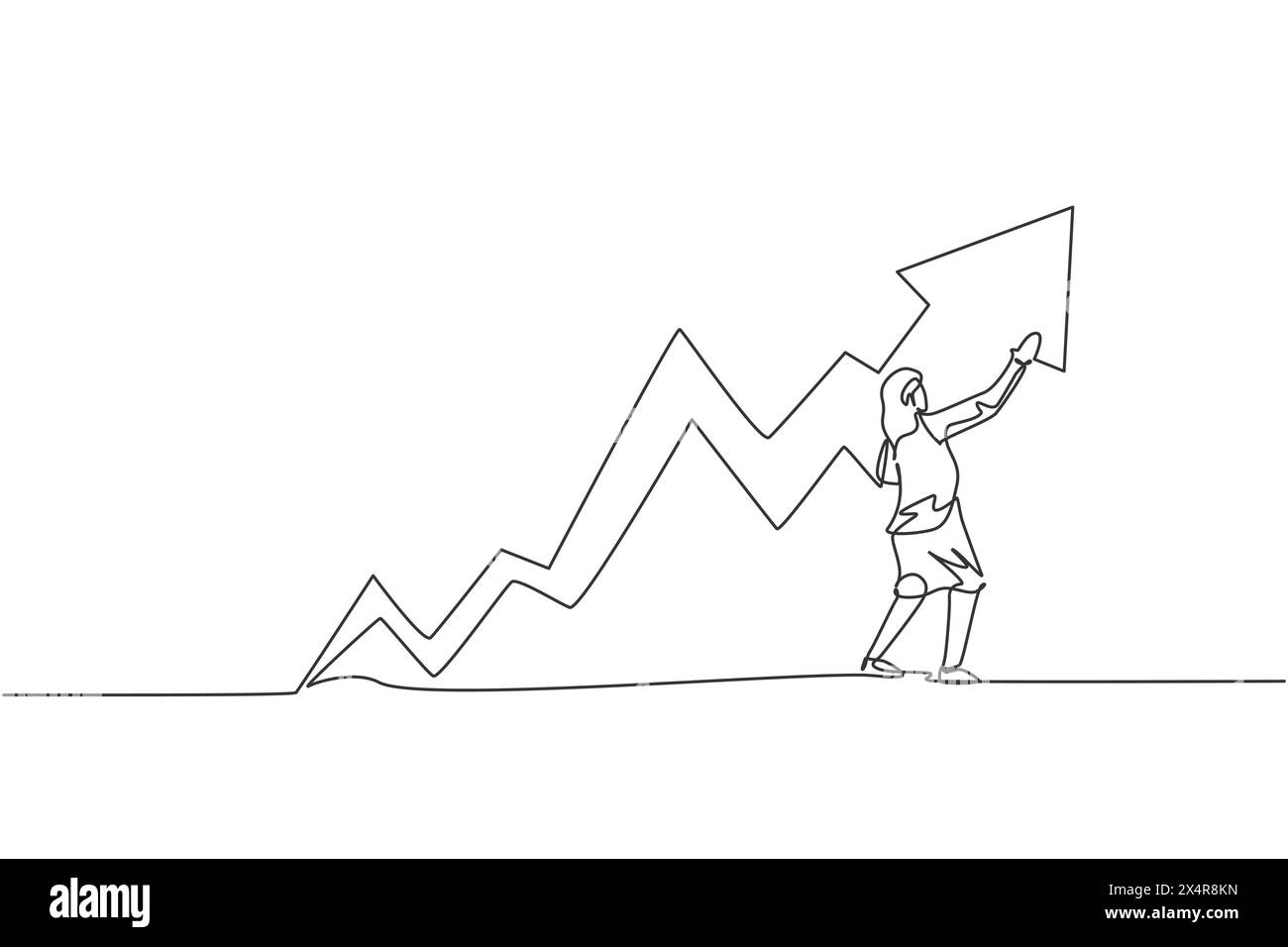 Single continuous line drawing of young beauty businesswoman draw ...