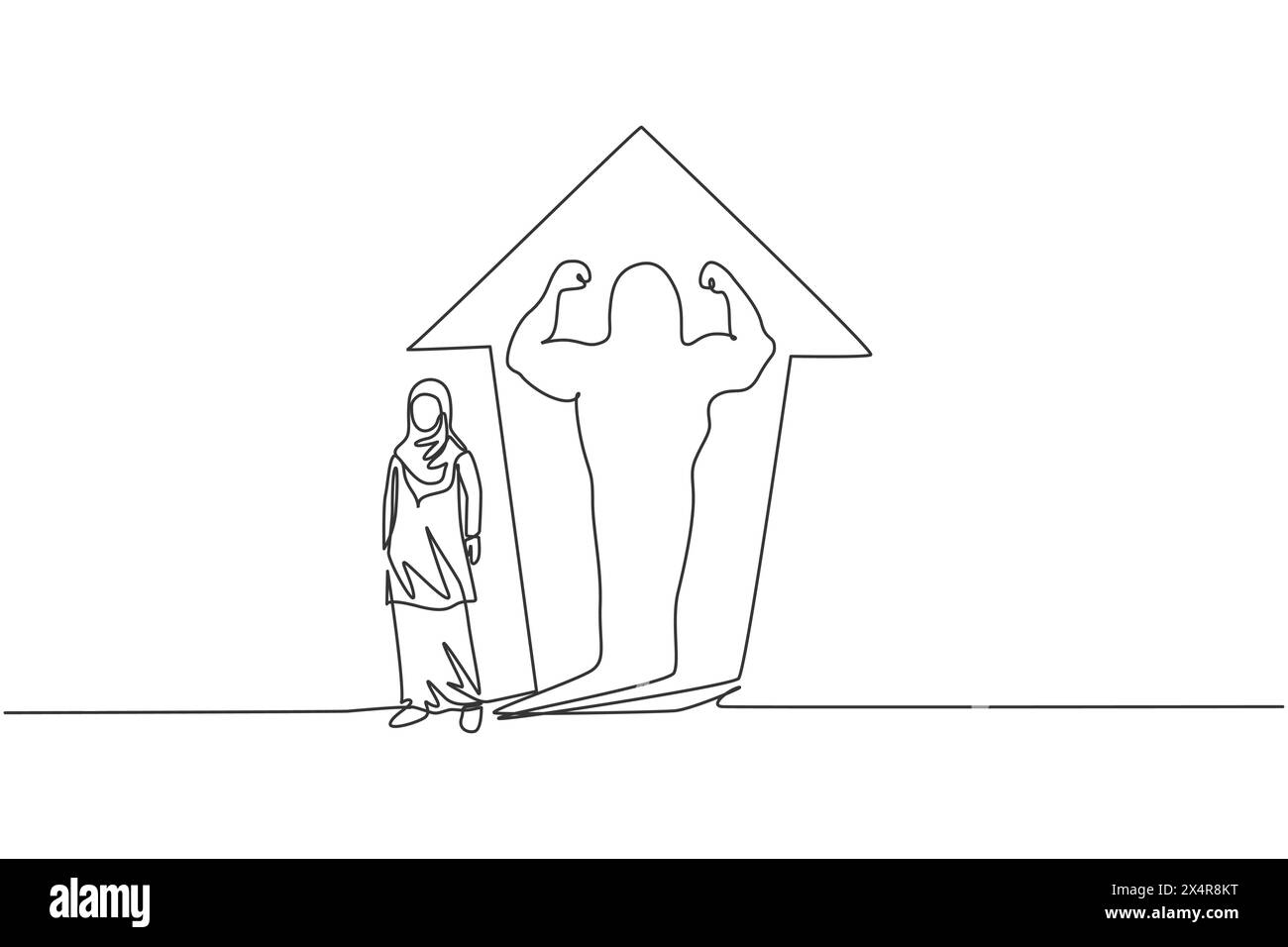 Continuous one line drawing of young female Arabic worker reflect ...