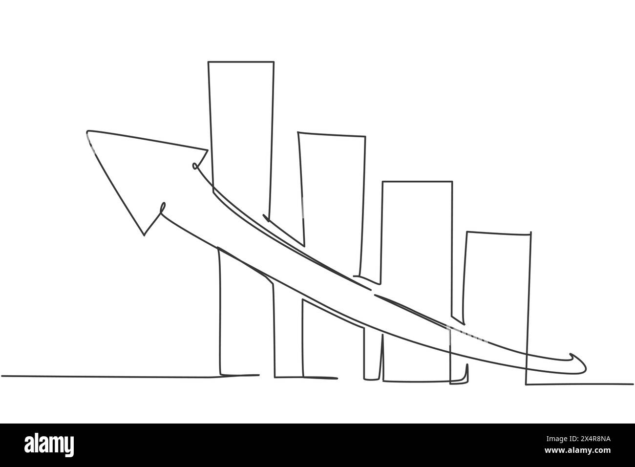 Single continuous line drawing of increasing sales performance bar ...