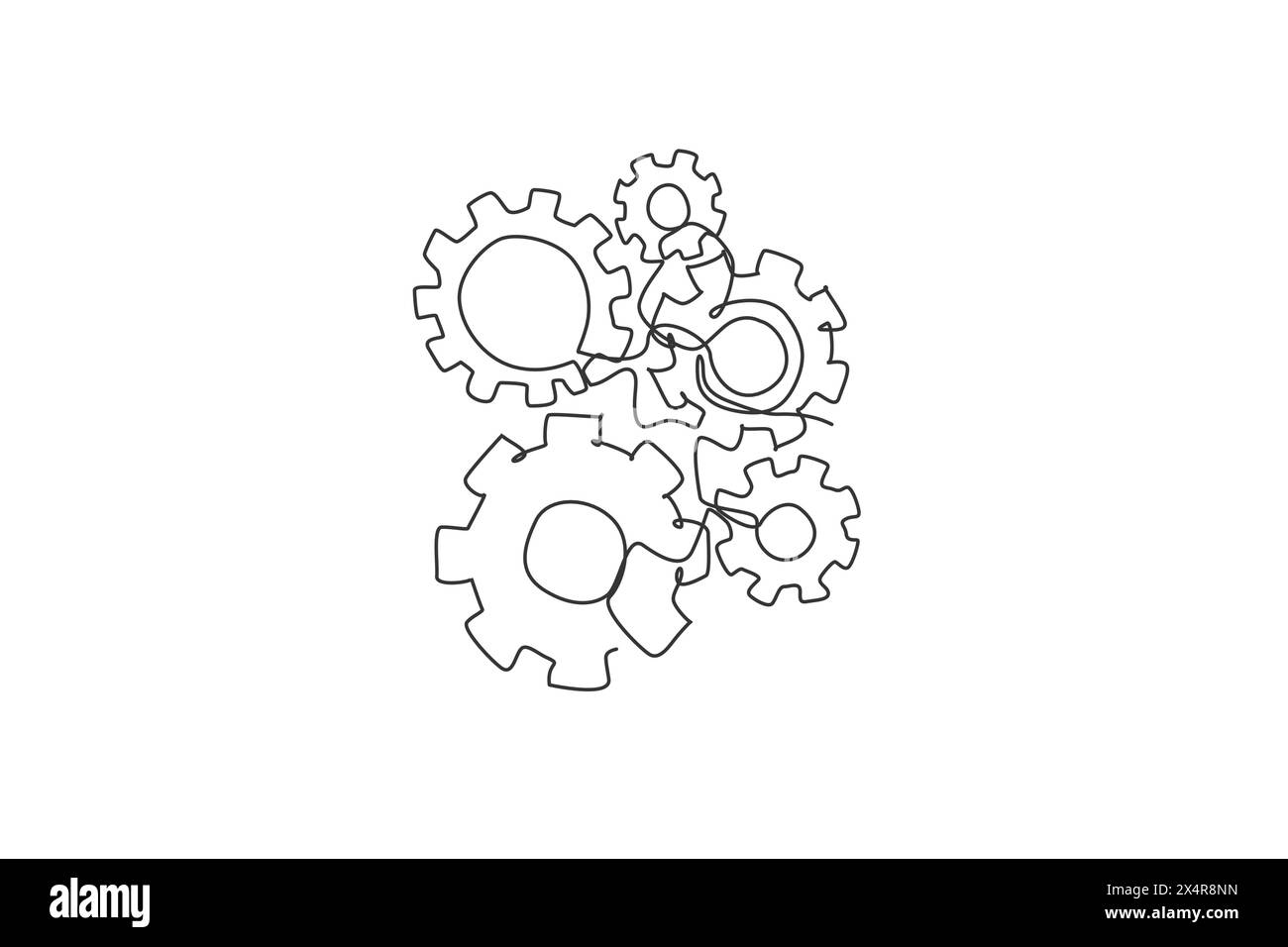 One single line drawing of round metal wheel gear for mechanic company ...