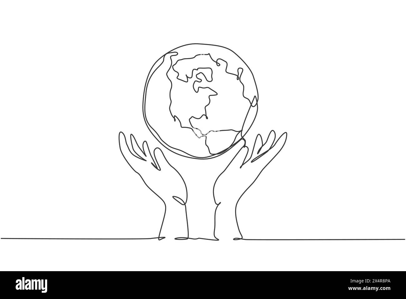 Single one line drawing of hands holding earth logo. World protect icon ...