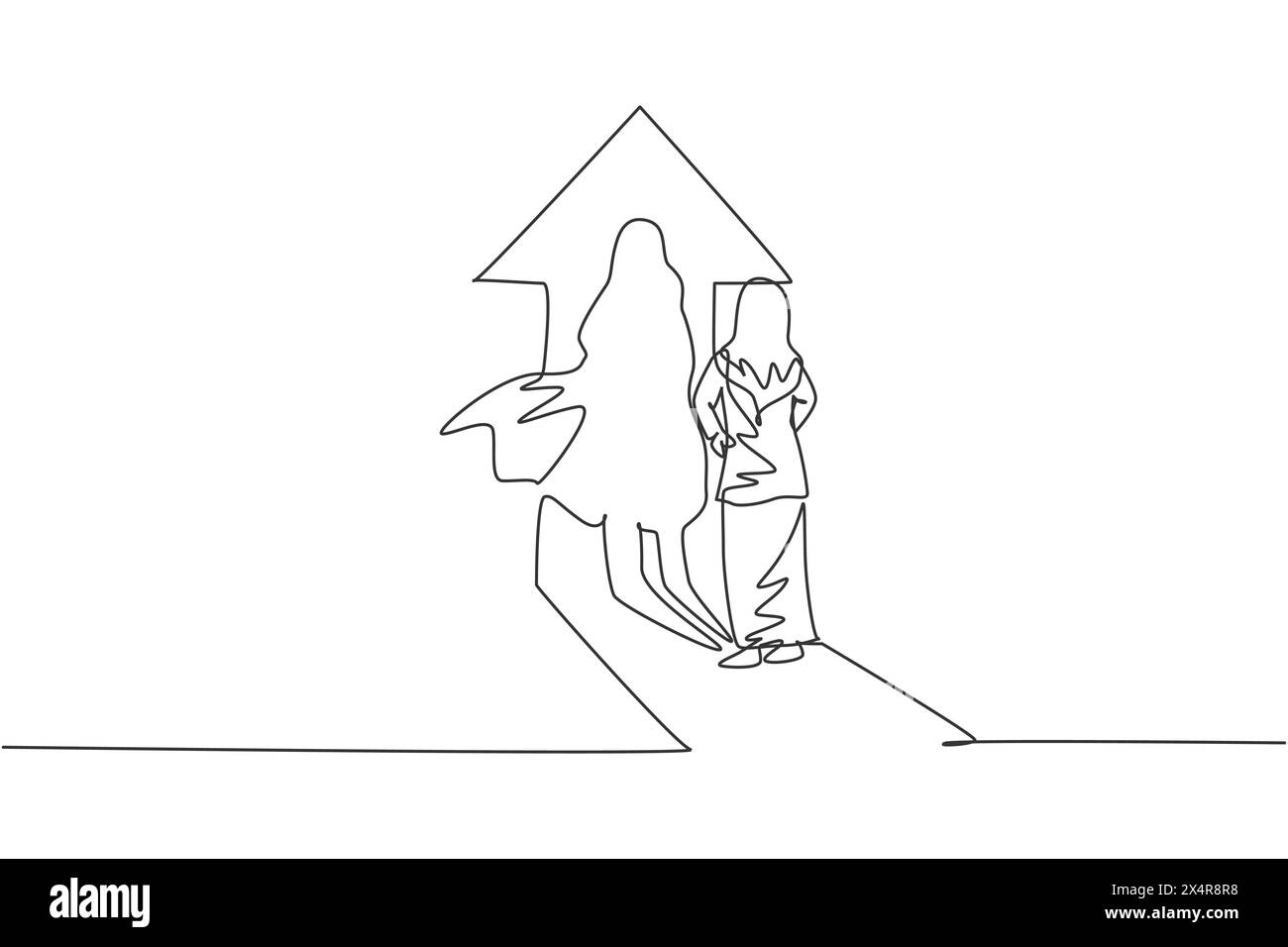 Single continuous line drawing of young beauty Arabian manager facing ...