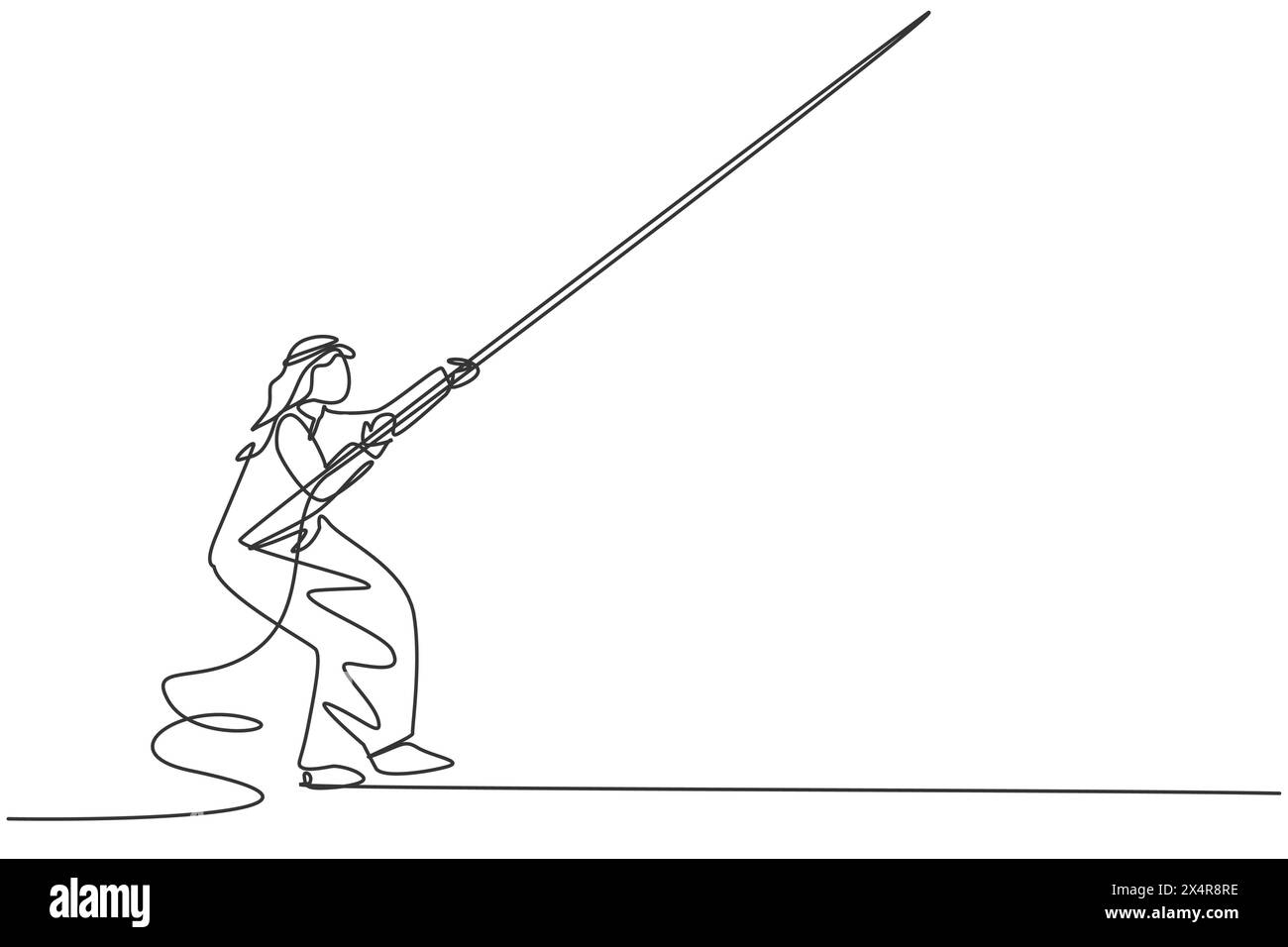 Single continuous line drawing of young Arabian businessman pulling the ...