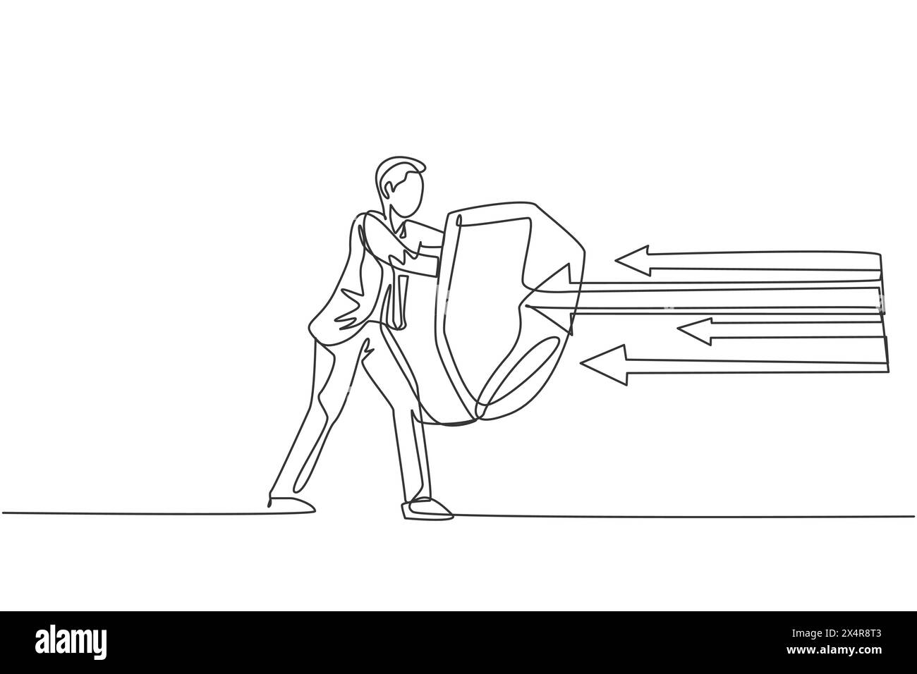 Continuous one line drawing of young handsome male worker holding ...