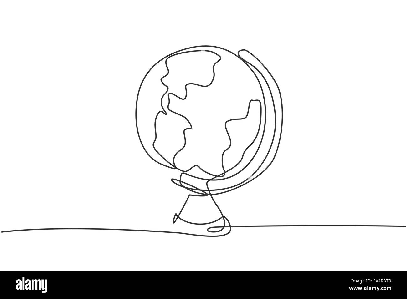 Continuous one line drawing round world globe map. Back to school hand ...