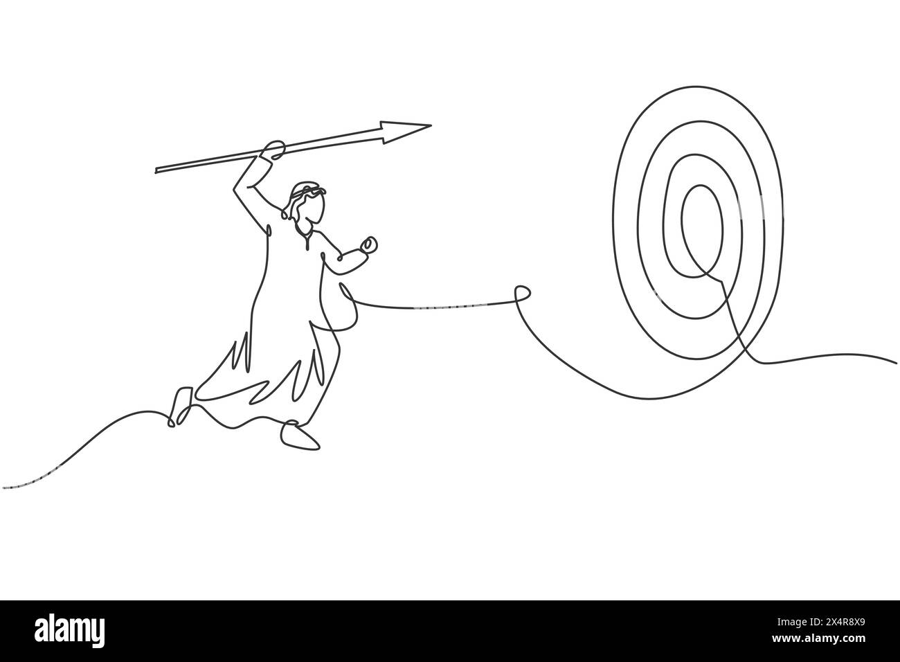 Continuous one line drawing young handsome Arabian male worker focus to ...