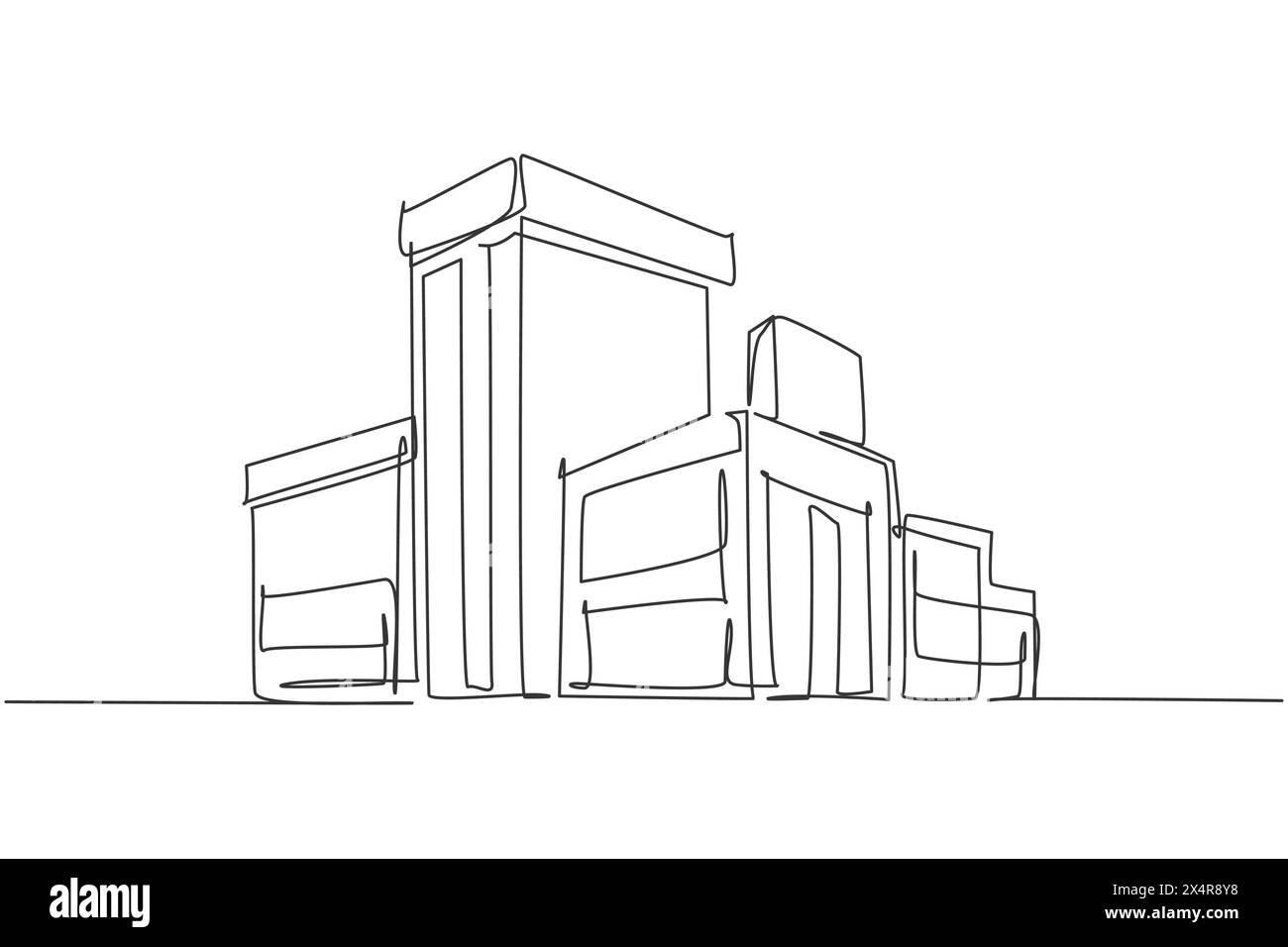 Single continuous line drawing of luxury big modern house at city. Home ...