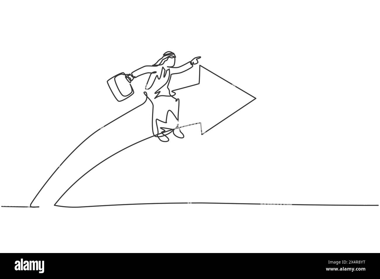 Single one line drawing of young Arabic male entrepreneur riding arrow ...