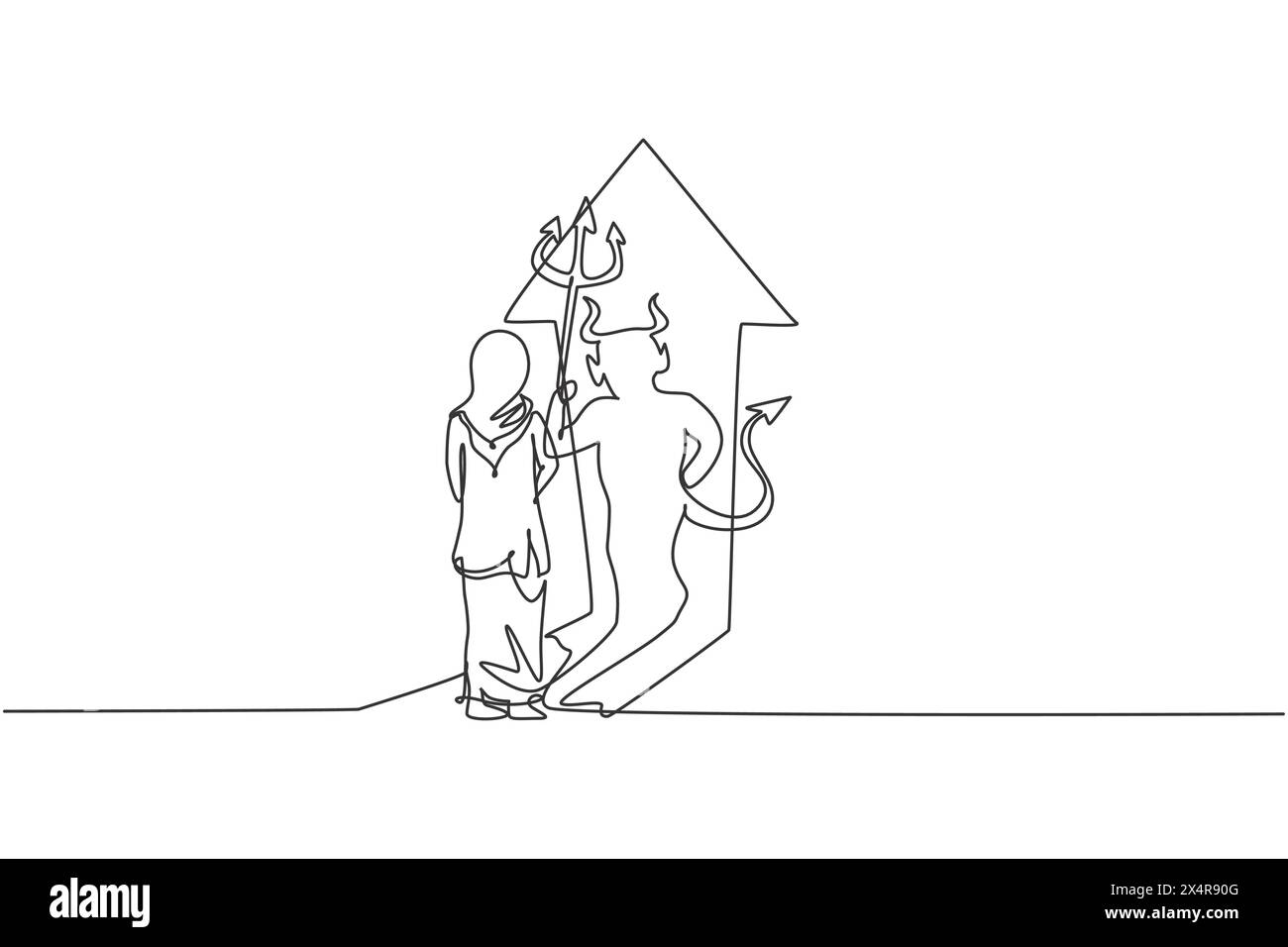 Single one line drawing of young smart Arab business woman facing devil ...