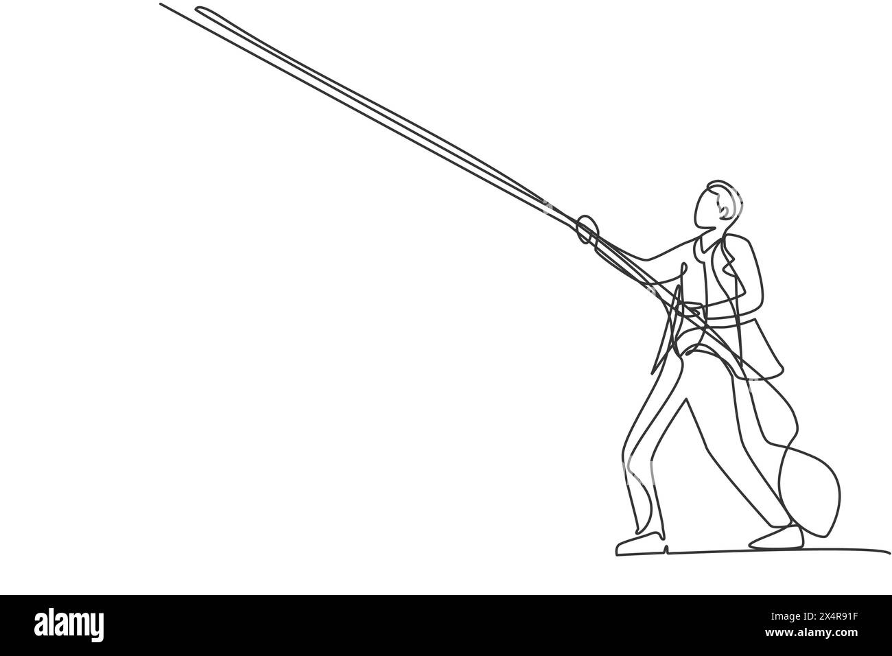 Single one line drawing of young smart male employee pull object on the ...