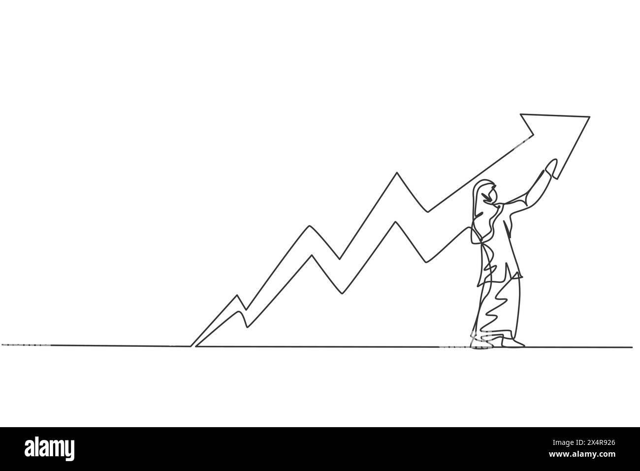 Single continuous line drawing of young beauty Arabian female manager ...