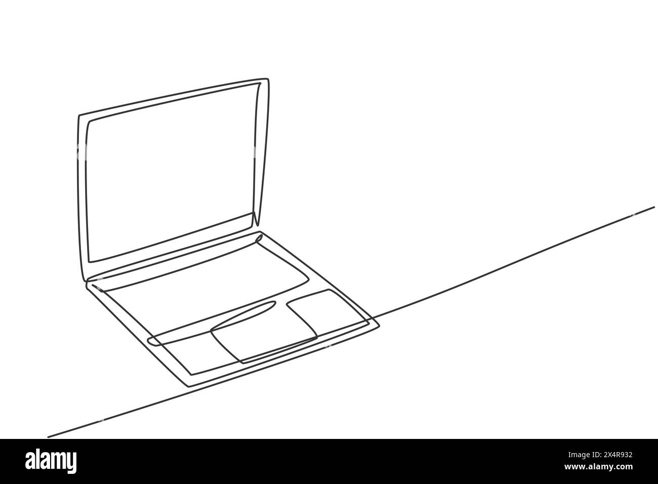 One continuous line drawing of laptop unit for working at home ...