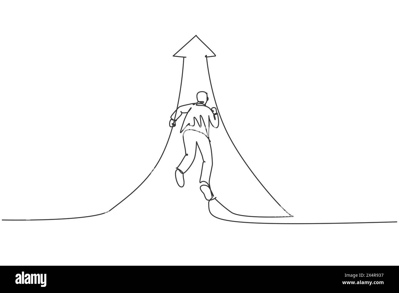 Continuous one line drawing of young businessman running fast to ...