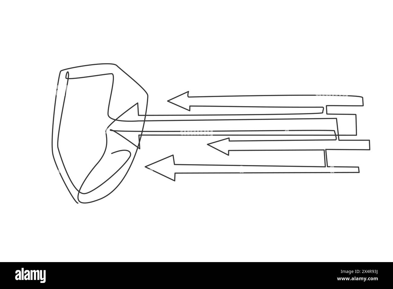 Continuous one line drawing of metal shield attacked by arrows. Strong ...