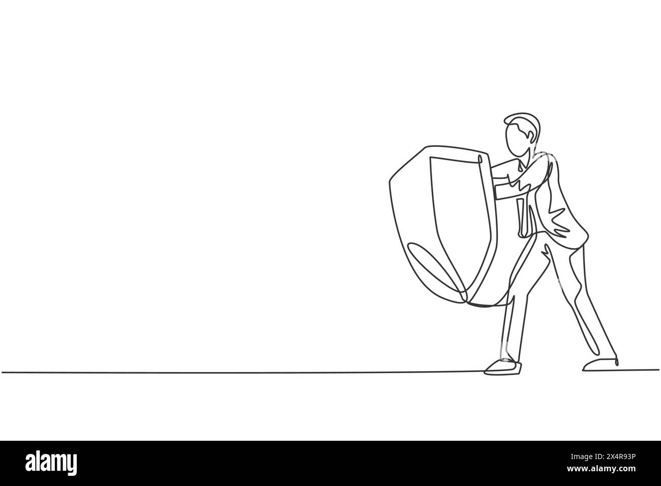 Single one line drawing of young smart male employee holding metal ...