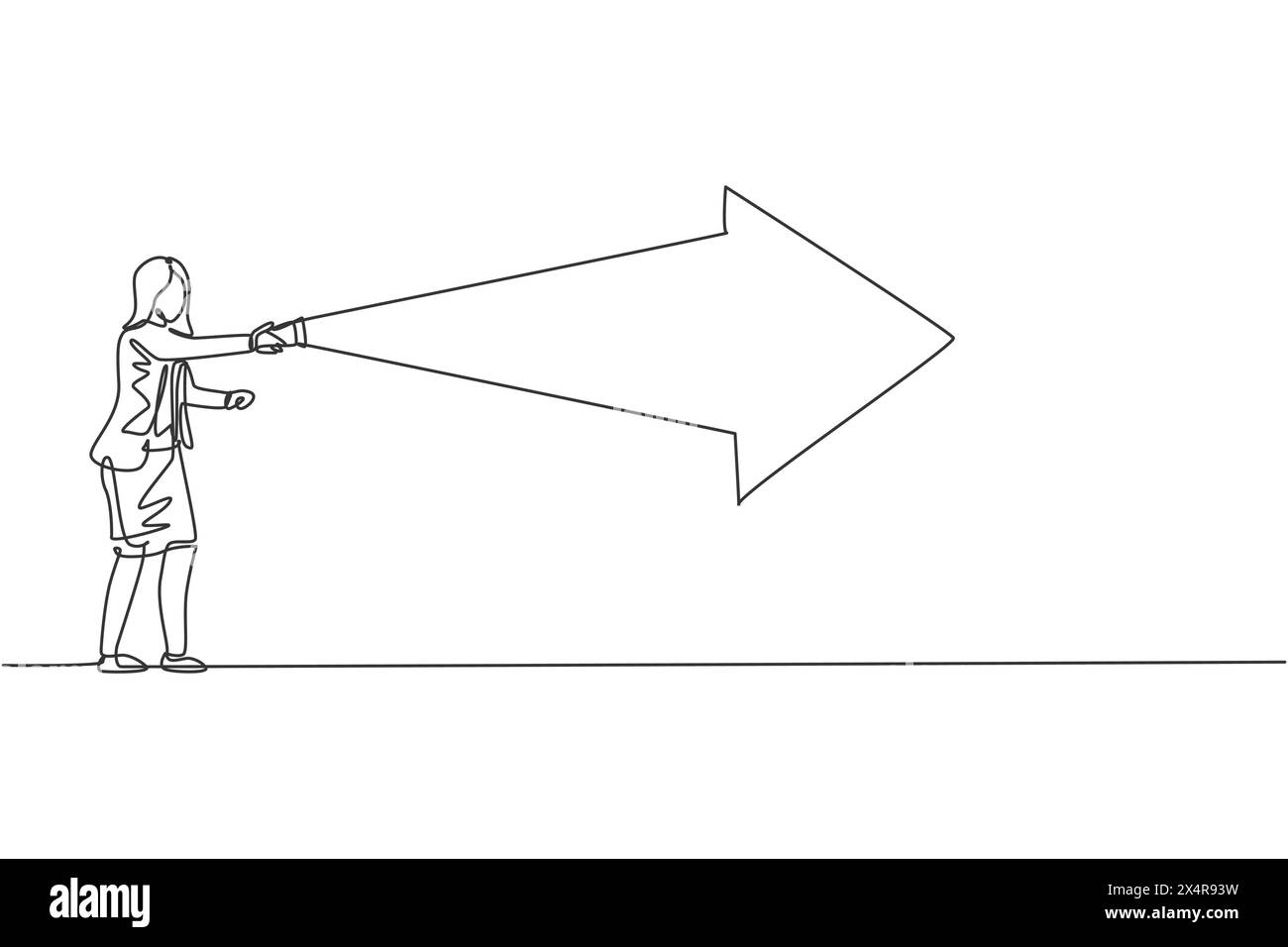 Single one line drawing of young smart business woman turn on ...